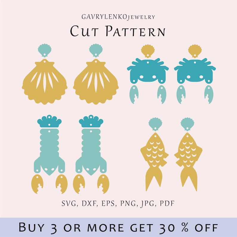 Sea Earrings SVG File Fish Crab Digital Template Dangle - Etsy
