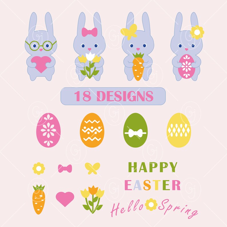 Easter Bunny SVG File Hello Spring Digital Template Happy - Etsy