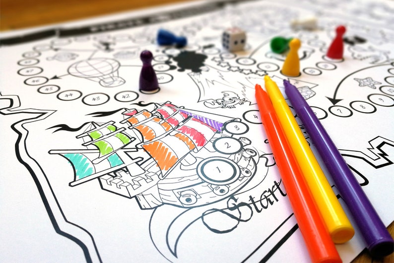 Coloring Board Game, Pirate Adventure, Printable Fun Story, DIY ...