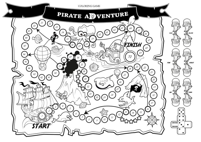 Coloring Board Game, Pirate Adventure, Printable Fun Story, DIY ...
