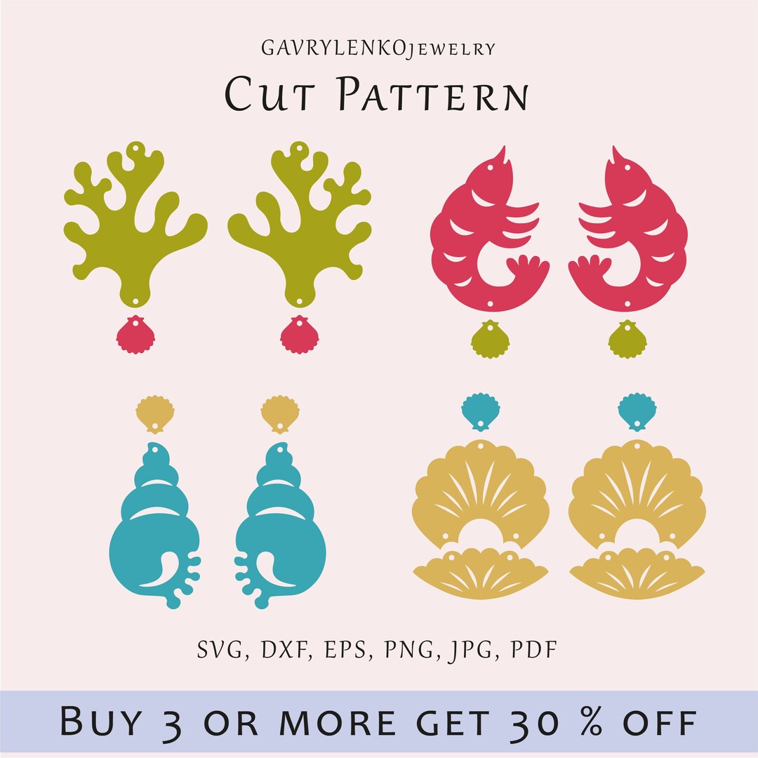 Sea Earrings SVG File, Coral Shrimp Earrings Template, Sea Jewelry Cut ...