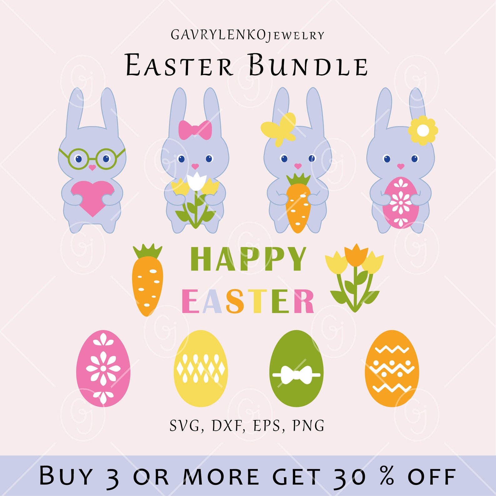 Easter Bunny SVG File Hello Spring Digital Template Happy - Etsy