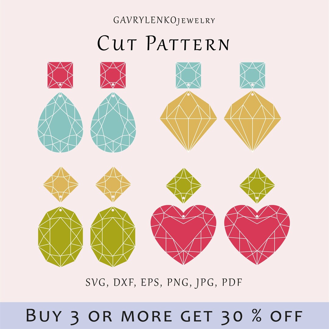 Diamond Earrings SVG File, Crystal Earrings Template, Geometric Jewelry ...