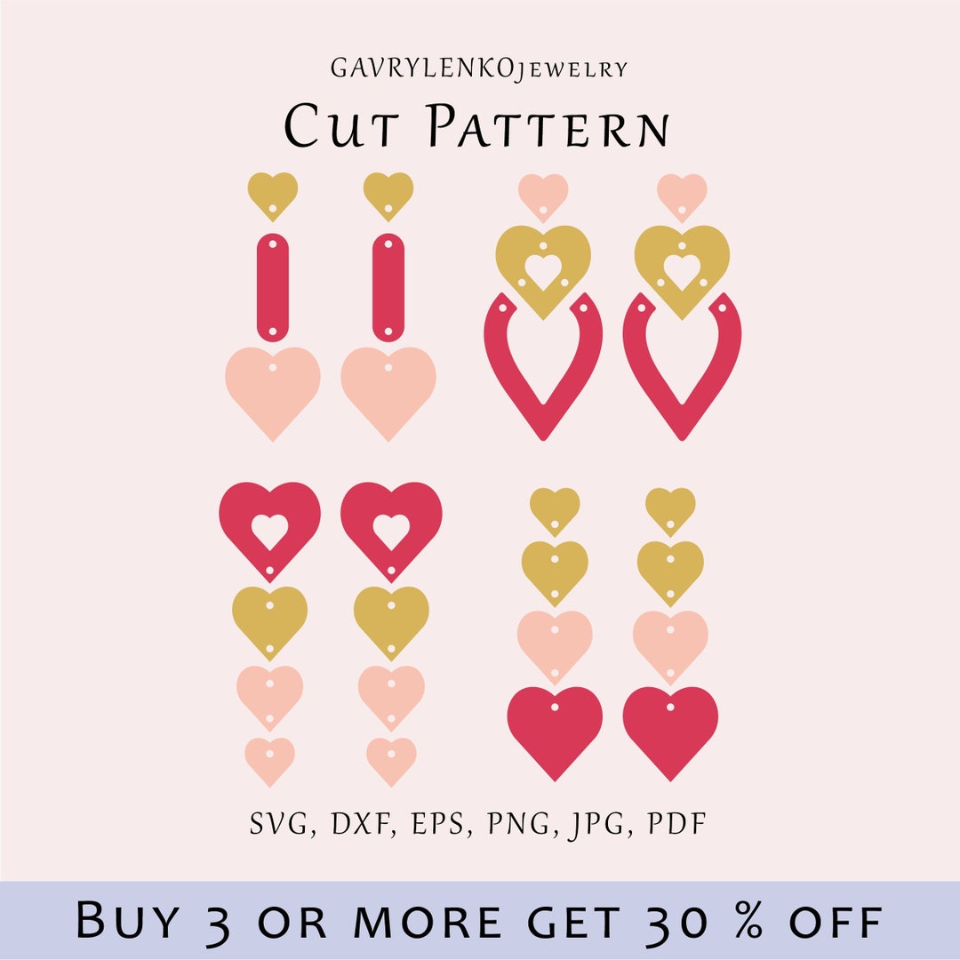 Heart Love Earrings SVG, Geometric Digital Template, Dangle Earrings ...
