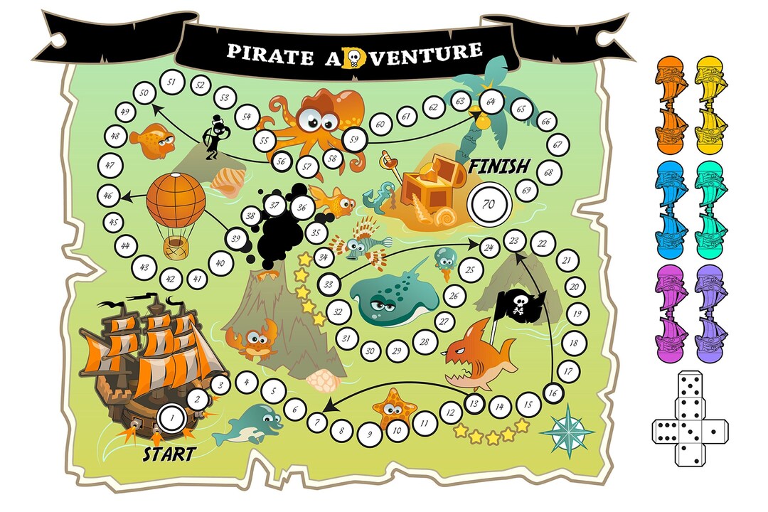 Board Game, Pirate Adventure Activity, Printable Cartoon Story, DIY ...