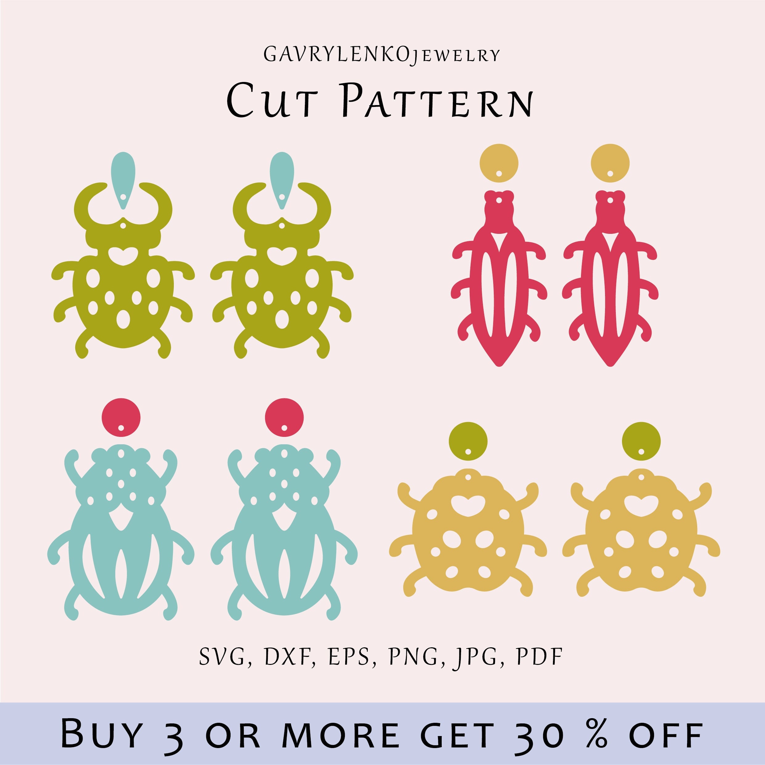 Beetle Earrings SVG File, Insect Dangles Template, Bug Earrings Cut ...