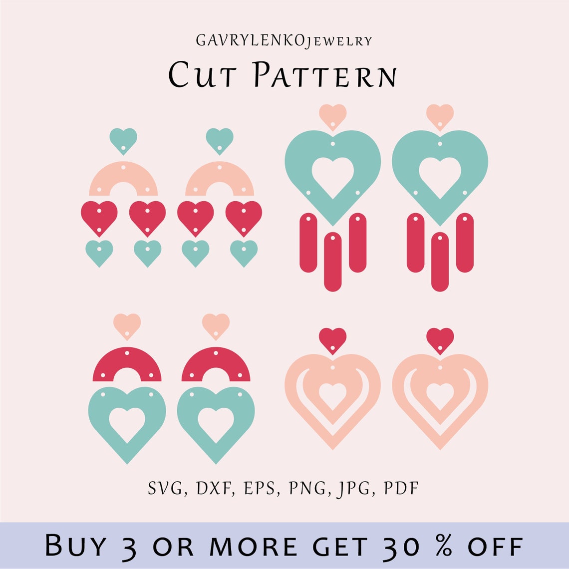 Heart Drop Earrings SVG File Hearts Digital Template Dangle - Etsy