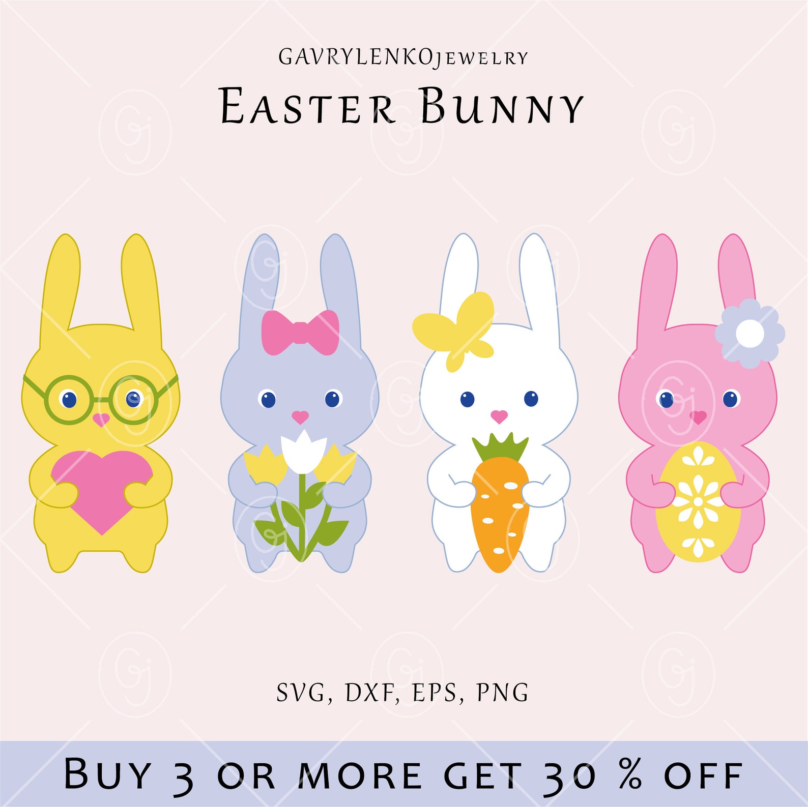 Easter Bunny SVG Clipart Spring Digital Illustration Easter - Etsy