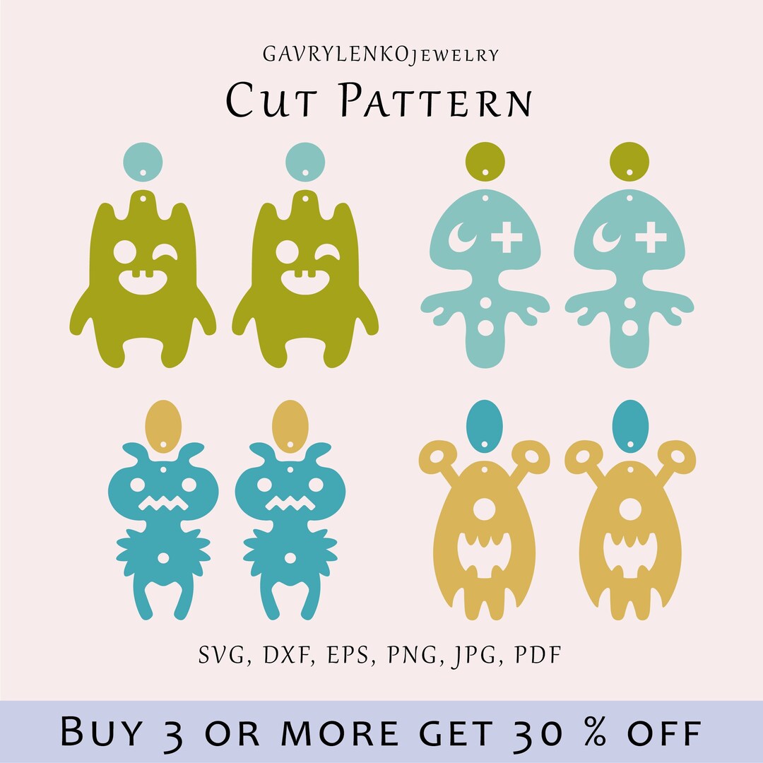 Monster Earrings SVG File, Ghost Digital Template, Halloween Earrings ...