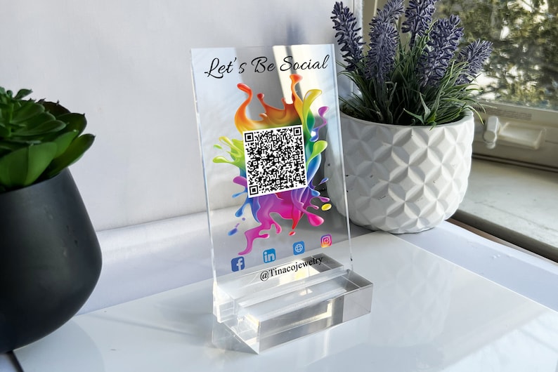 QR Code Acrylic Display Sign With Base scannable QR Code Sign | Etsy