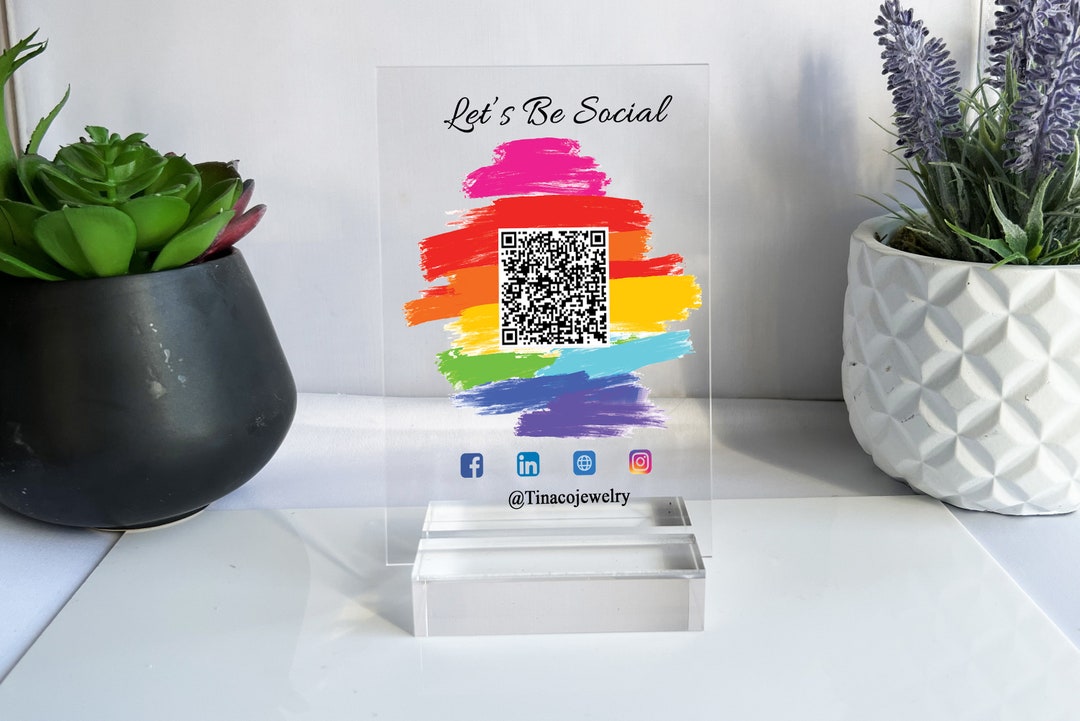 Acrylic Scannable QR Code Sign , Let's Be Social ,social Media , Bar ...