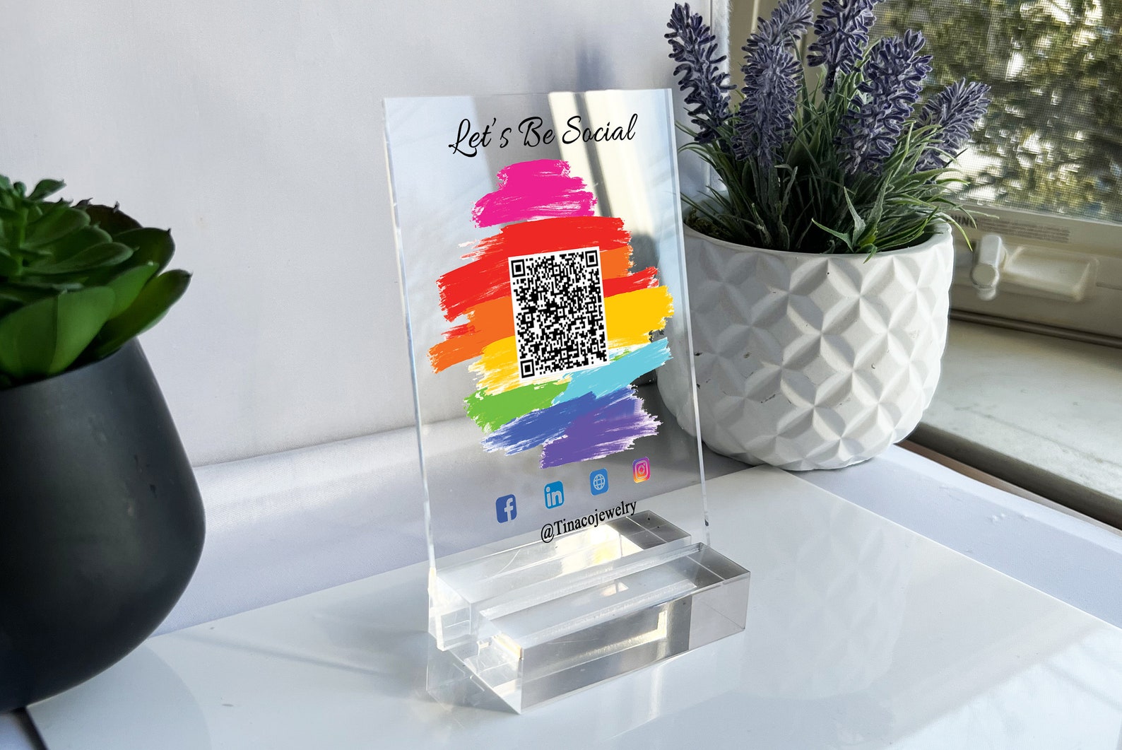 QR Code Acrylic Display Sign With Base scannable QR Code Sign | Etsy