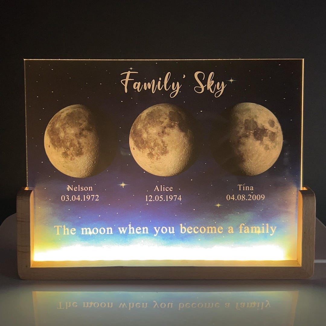Personalized Moons Phase Night Light With Kids Names - Custom LED Lamp ...