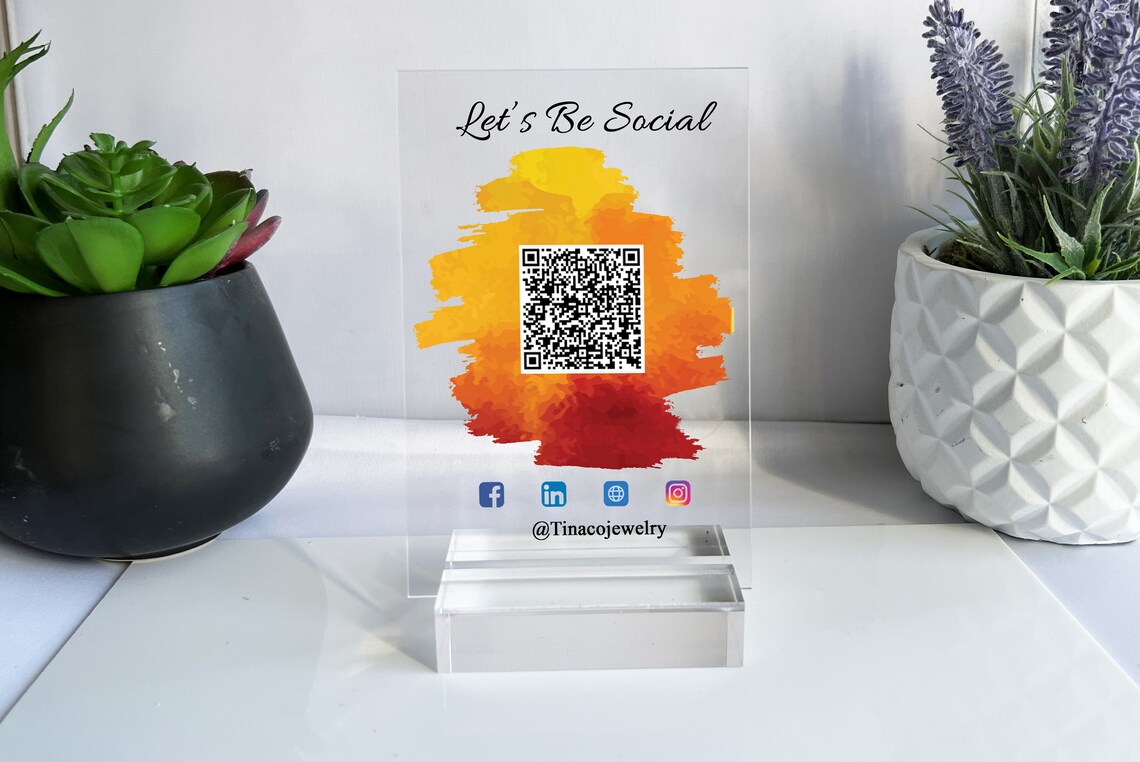 QR Code Acrylic Display Sign With Base scannable QR Code Sign - Etsy