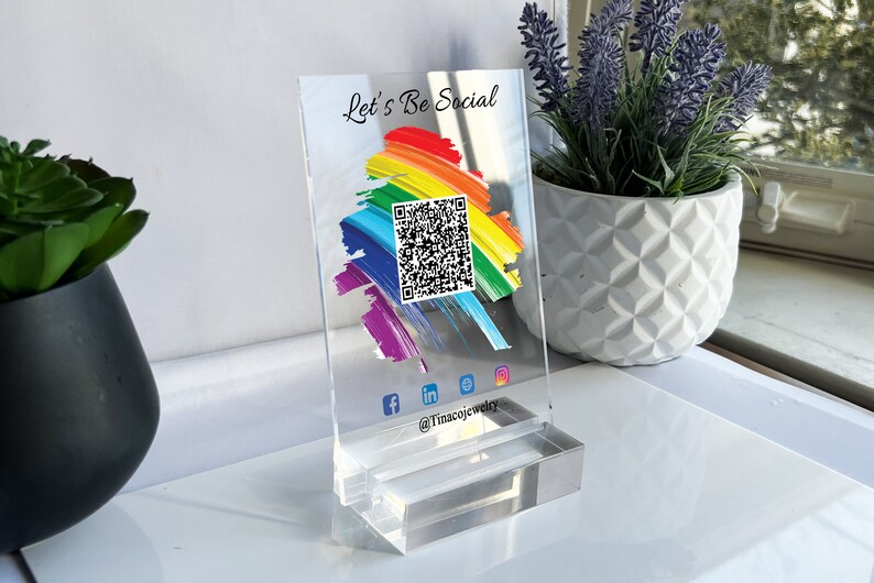 QR Code Acrylic Display Sign With Base scannable QR Code Sign | Etsy