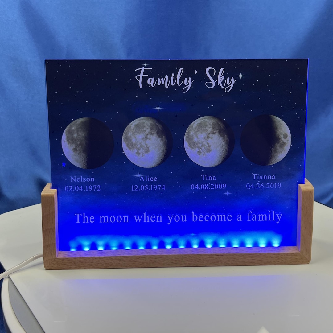 Personalized Moon Phase Night Light With Kids Names - Custom LED Lamp ...