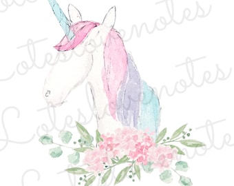 Watercolor Unicorn Party Clipart, Floral Digital Paper, Instant ...