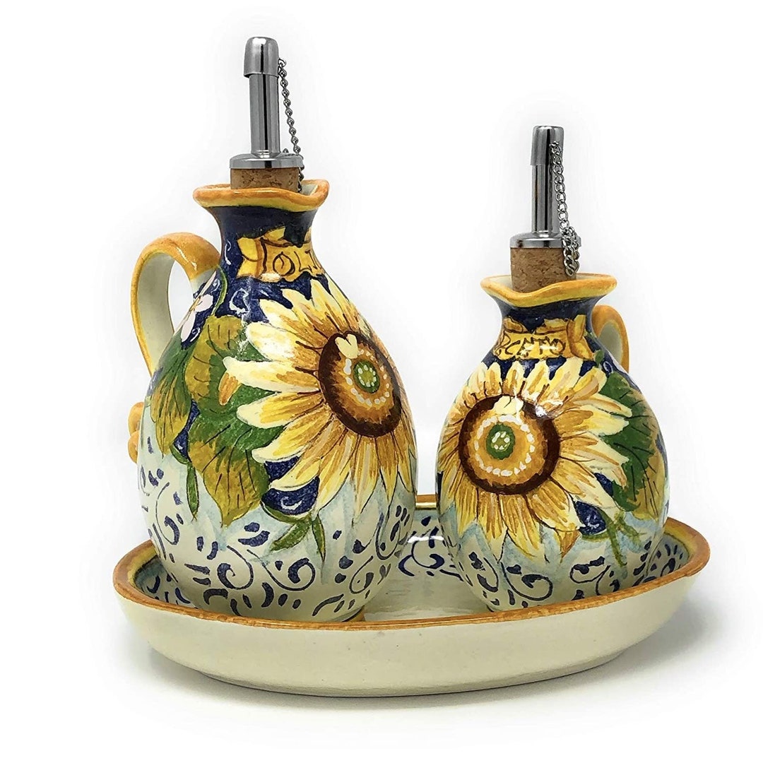 Italian Ceramic Set Dispenser Cruet Ampoules Oil and Vinegar Art ...