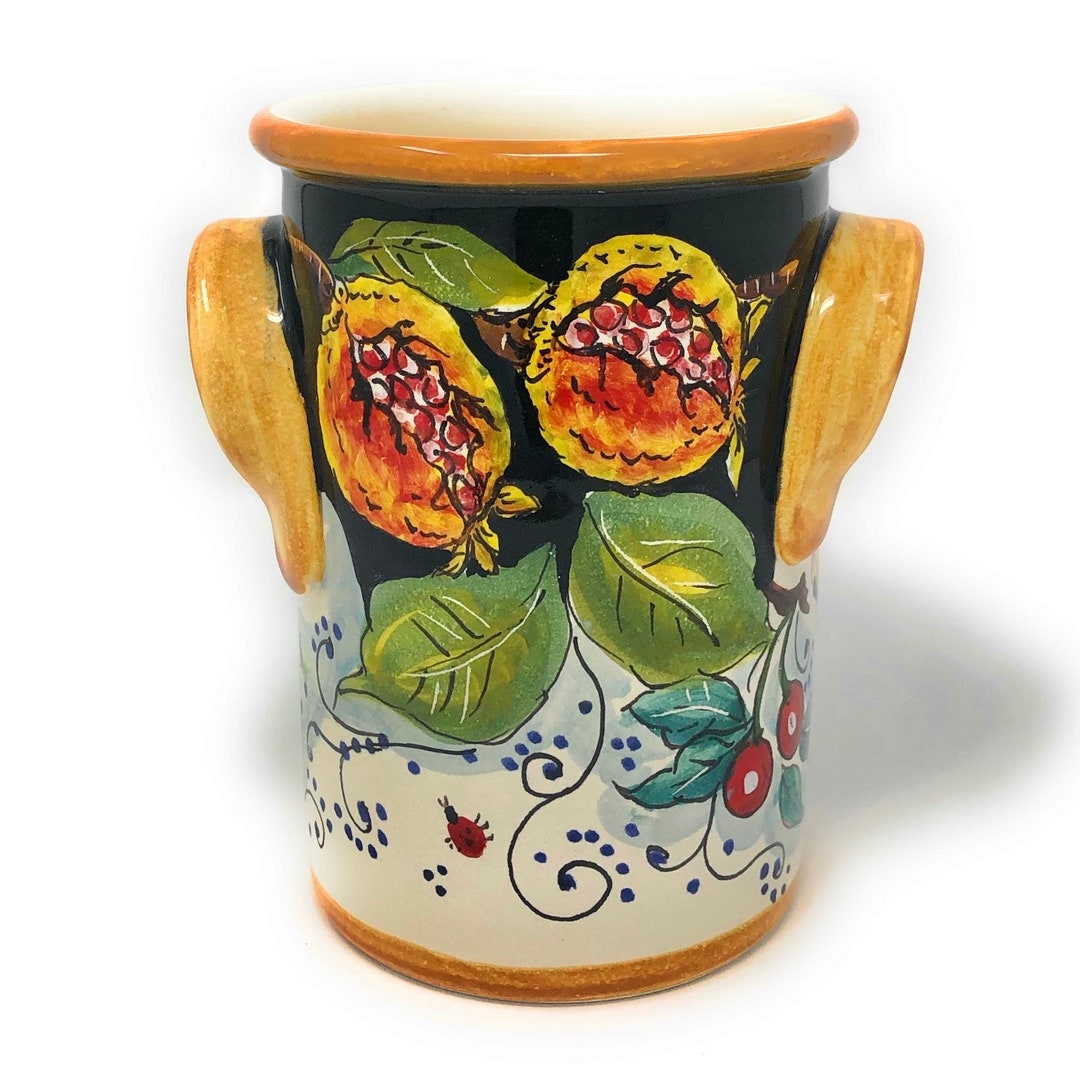 Italian Pottery Utensil Holder Wine Bottle Hand Painted Made - Etsy