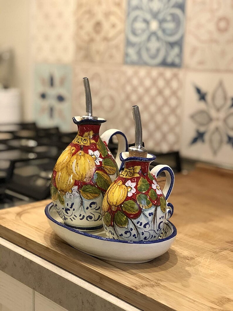 Italian Ceramic Set Dispenser Cruet Ampoules Oil and Vinegar - Etsy