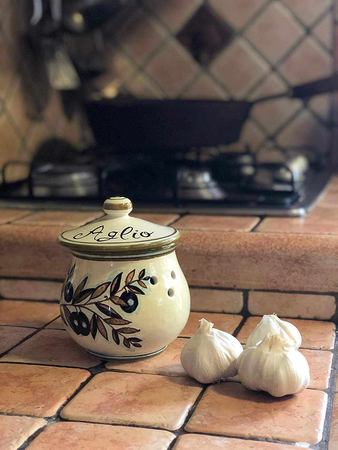 Italian Ceramic Garlic Brings Jar Holder Hand Painted Made in | Etsy