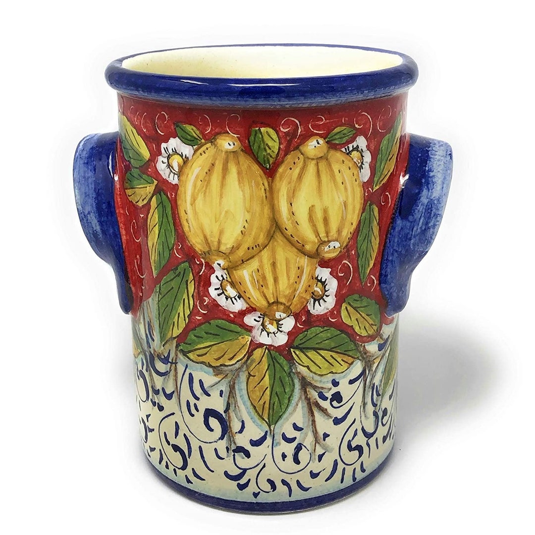 Italian Ceramic Utensil Holder Wine Bottle Hand Painted Made in ITALY ...