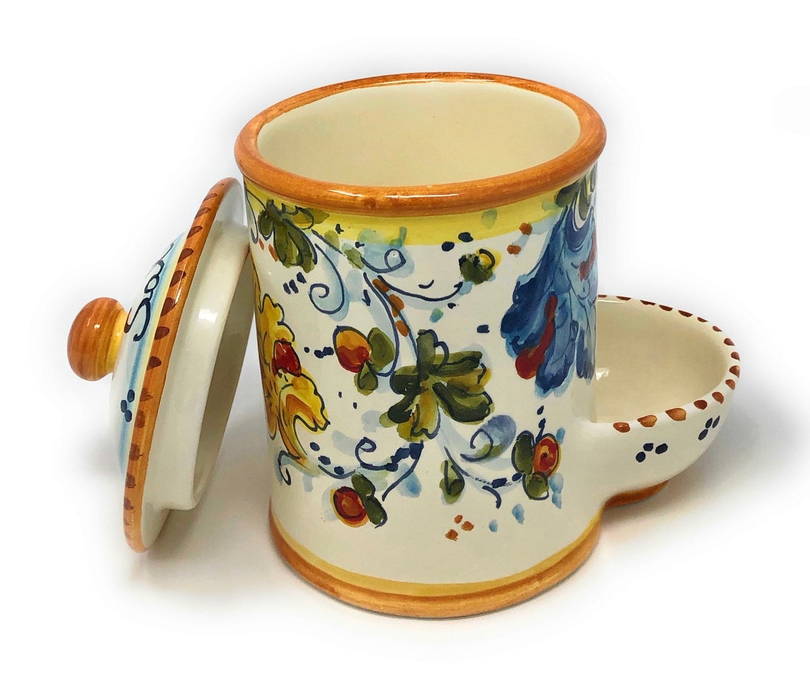 Italian Ceramic Jar Salt Holder Pattern Rooster Montelupo Hand Painted ...