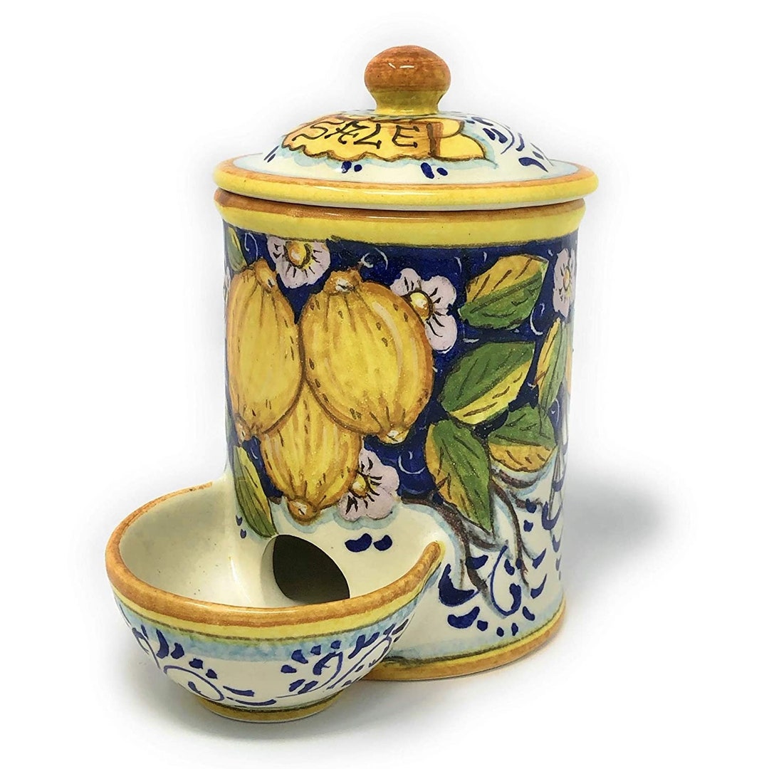 Italian Ceramic Jar Salt Holder Hand Painted Three Lemons Made in ITALY ...