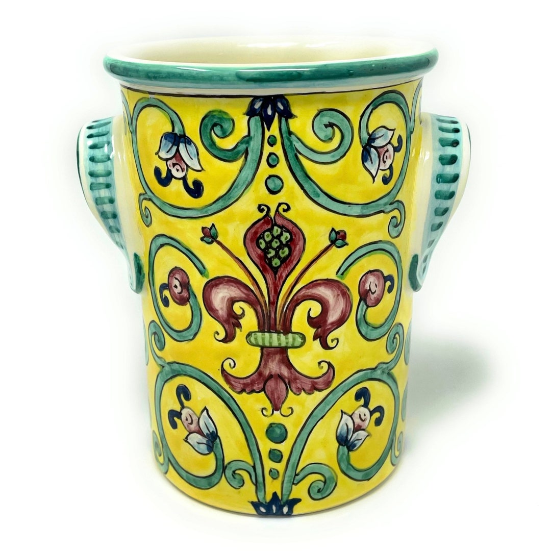 Italian Ceramic Utensil Holder Wine Bottle Hand Painted Made in ITALY ...