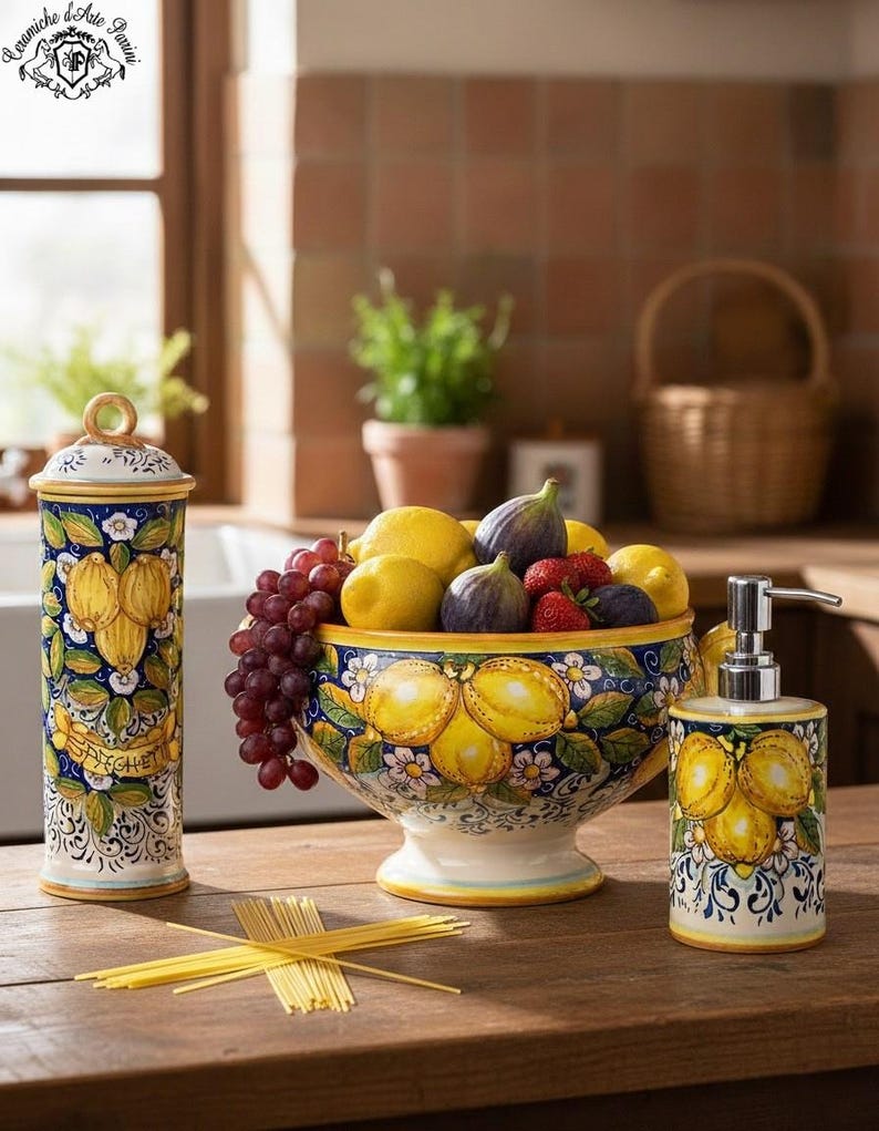 Italian Ceramic Pasta Spaghetti Canister Jar Container Pottery Hand ...