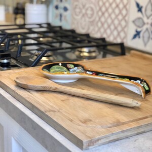 Italian Ceramic Spoon Rest Holder Decorated Pomegranates Pottery Art ...