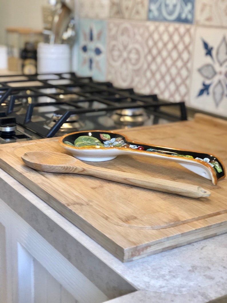 Italian Ceramic Spoon Rest Holder Decorated Pomegranates | Etsy