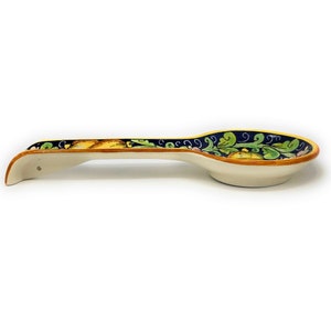Italian Ceramic Spoon Rest Holder Decorated Lemons Pottery Art Hand ...