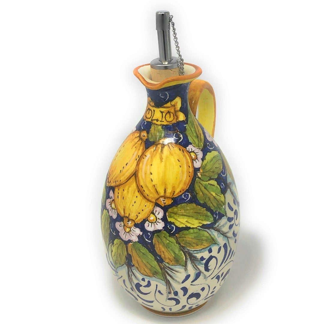 Italian Ceramic Art Pottery Hand Painted Dispenser Oil Cruet Three ...