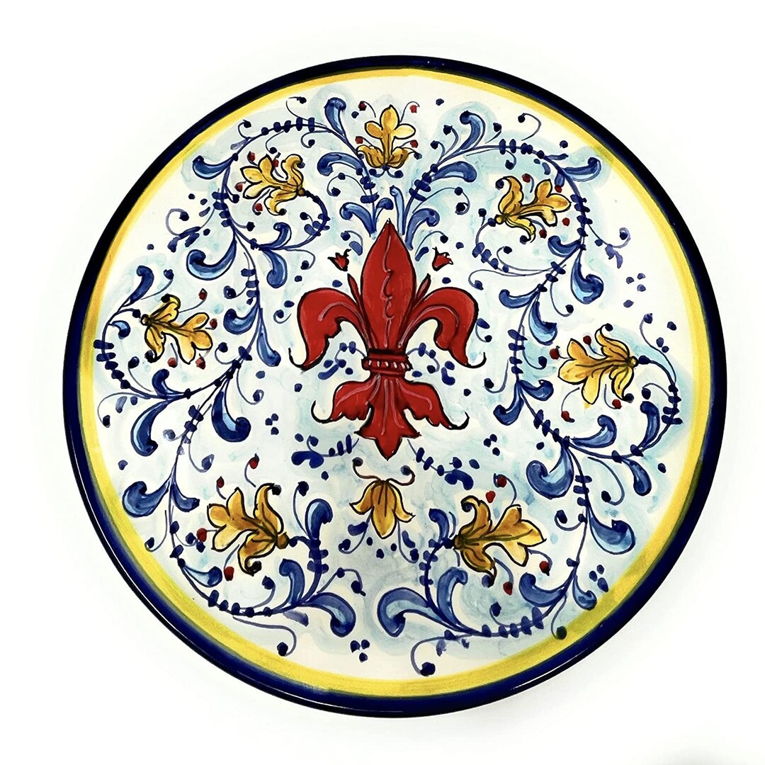 Italian Ceramic Art Pottery Plate to Hang Hand Painted Pattern Lily ...