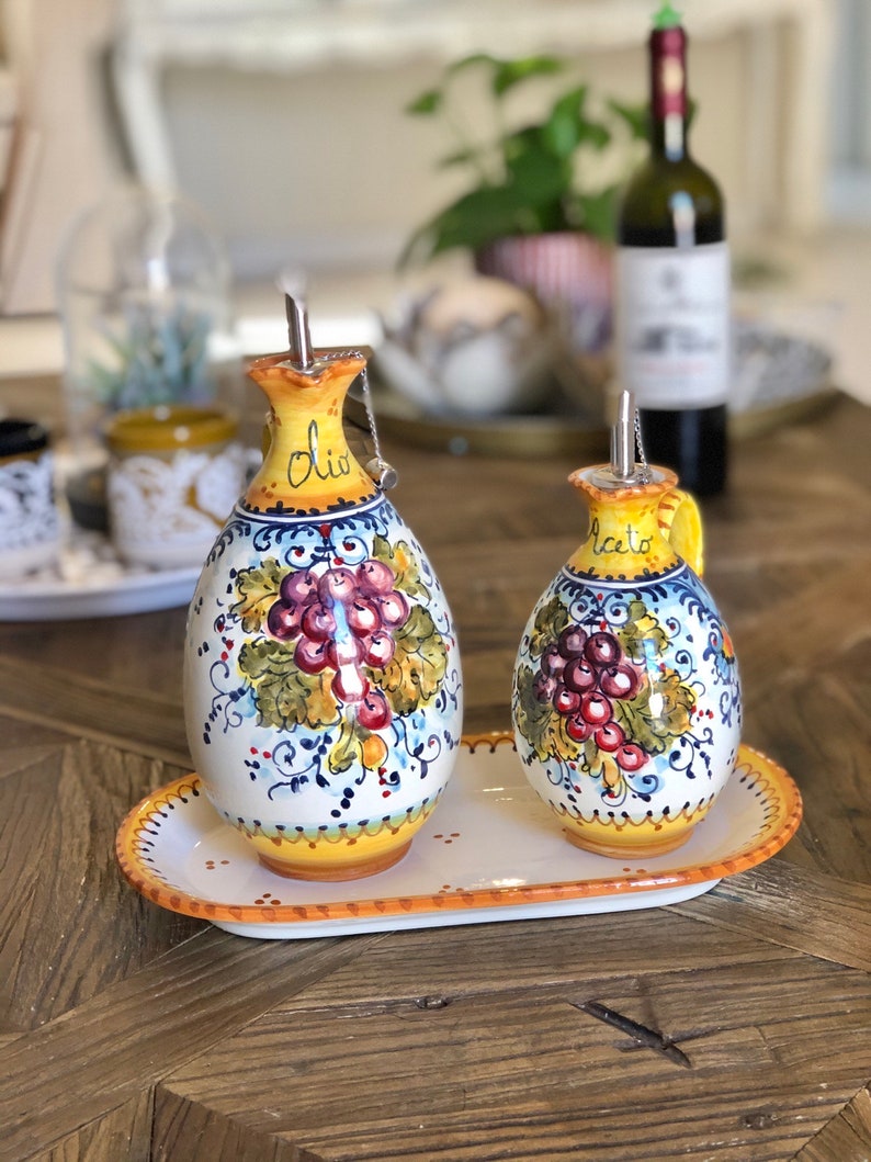 Italian Ceramic Set Cruet Oil and Vinegar Art Pottery Hand - Etsy