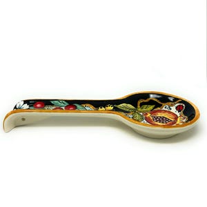 Italian Ceramic Spoon Rest Holder Decorated Pomegranates Pottery Art ...