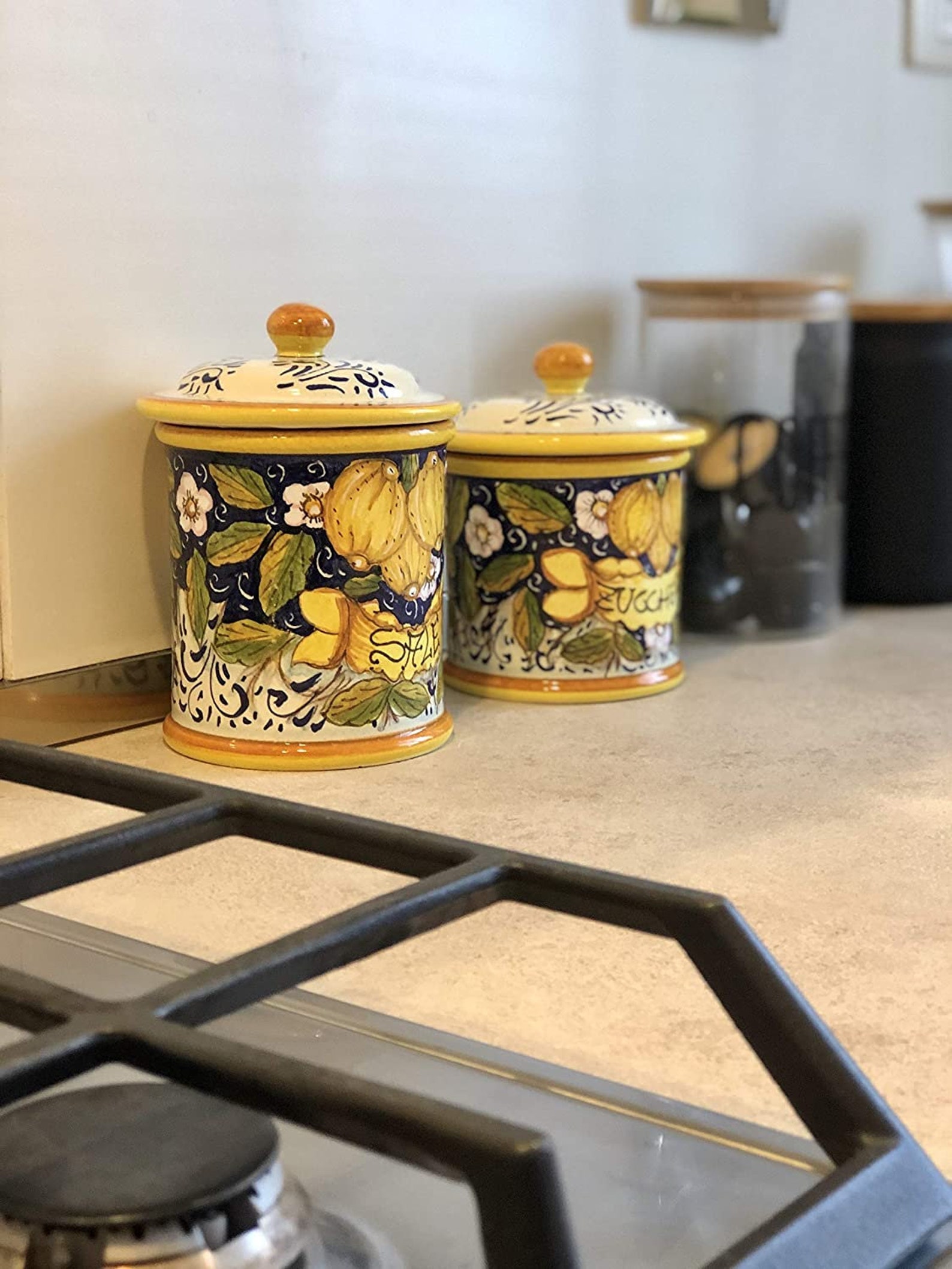Italian Ceramic Set Jars Canister Food Storage Salt and Sugar Hand Hand ...