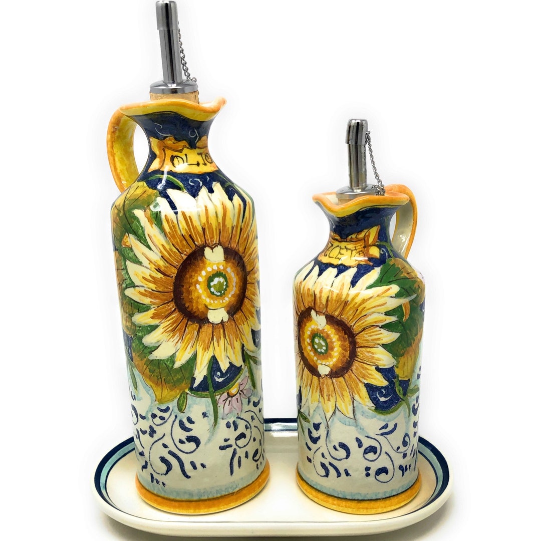 Italian Ceramic Art Pottery Set Oil Cruet Vinegar Cruets Ampoule ...