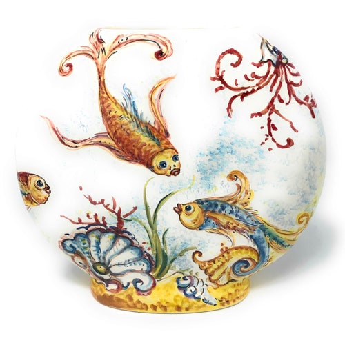 Italian Ceramic Art Serving Tray Shape Fish Pottery Hand | Etsy