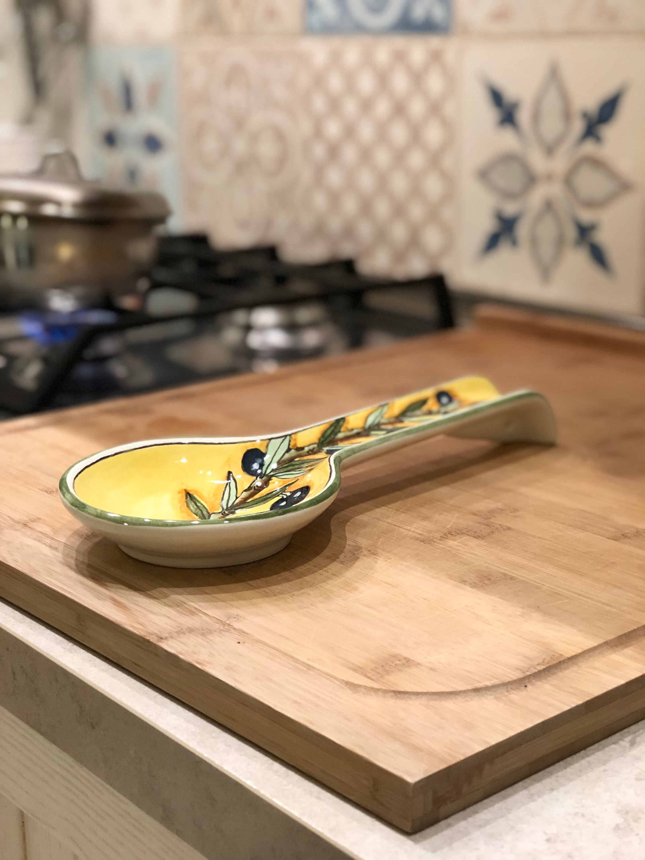 Italian Ceramic Spoon Rest Holder Decorated Olives Pottery Art | Etsy