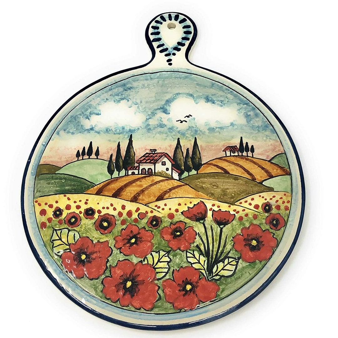 Italian Ceramic Art Tableware Tile Trivet Pottery Decorated Landscape ...