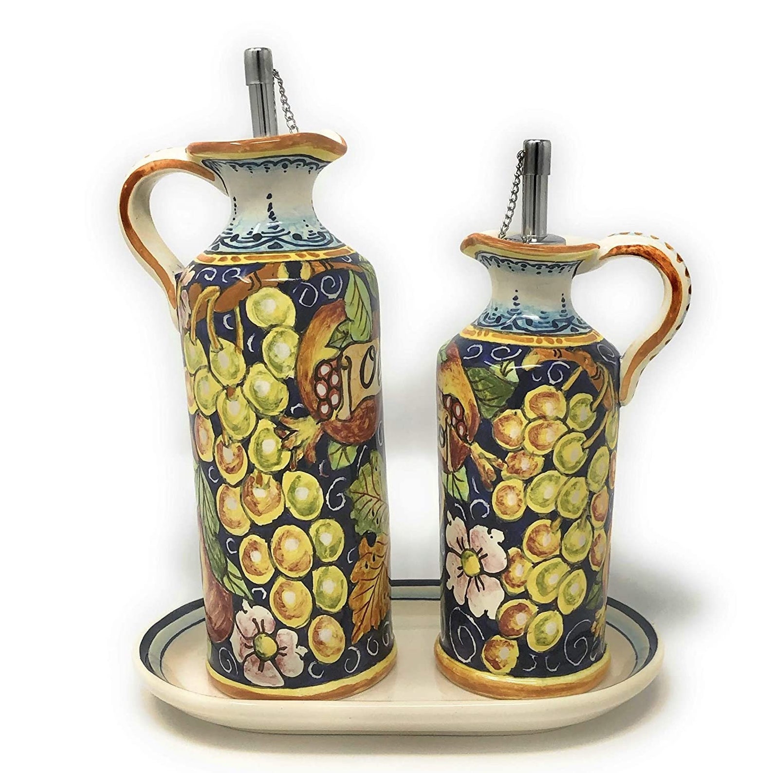 Italian Ceramic Art Pottery Set Oil Cruet Vinegar Cruets - Etsy