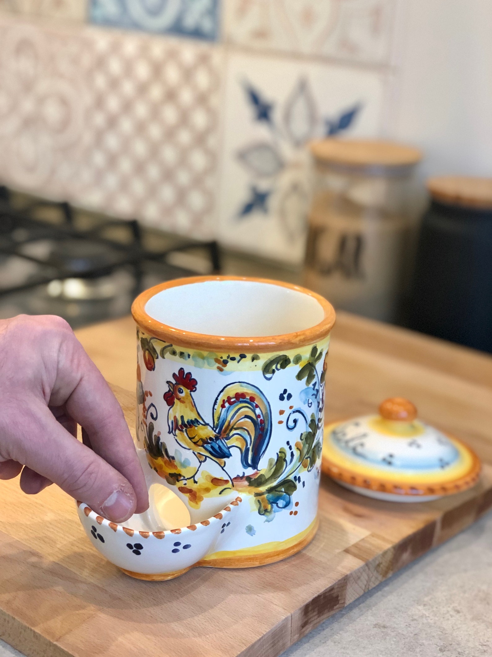 Italian Ceramic Jar Salt Holder Pattern Rooster Montelupo Hand Painted ...
