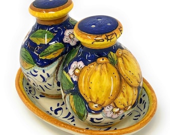 Italian Ceramic Set Salt and Pepper Shakers Pots Art Pottery Hand ...