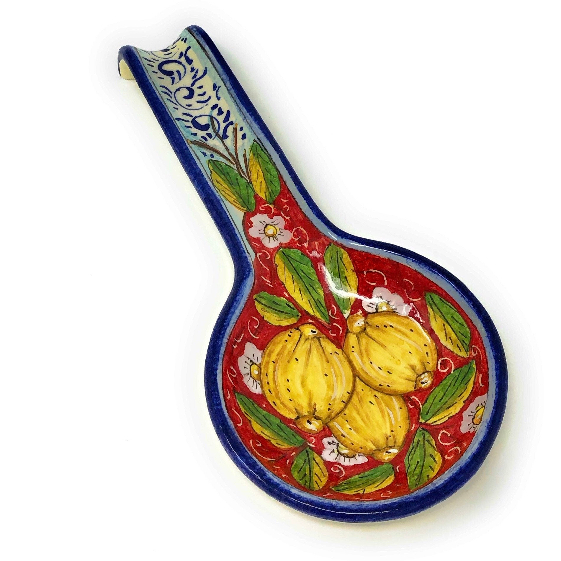 Italian Ceramic Spoon Rest Holder Decorated Lemons Pottery Art Hand ...