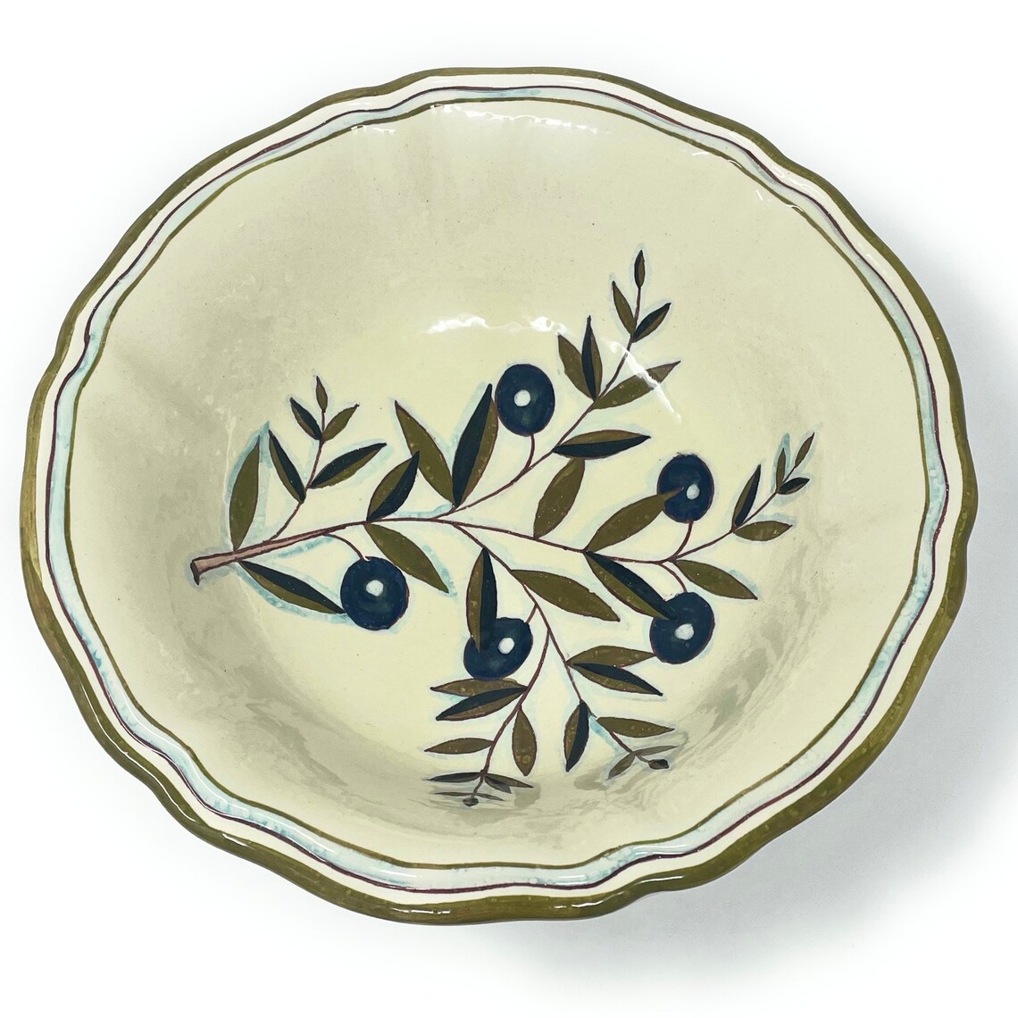 Italian Ceramic Serving Bowl Corrugated Centerpiece Pattern Country ...