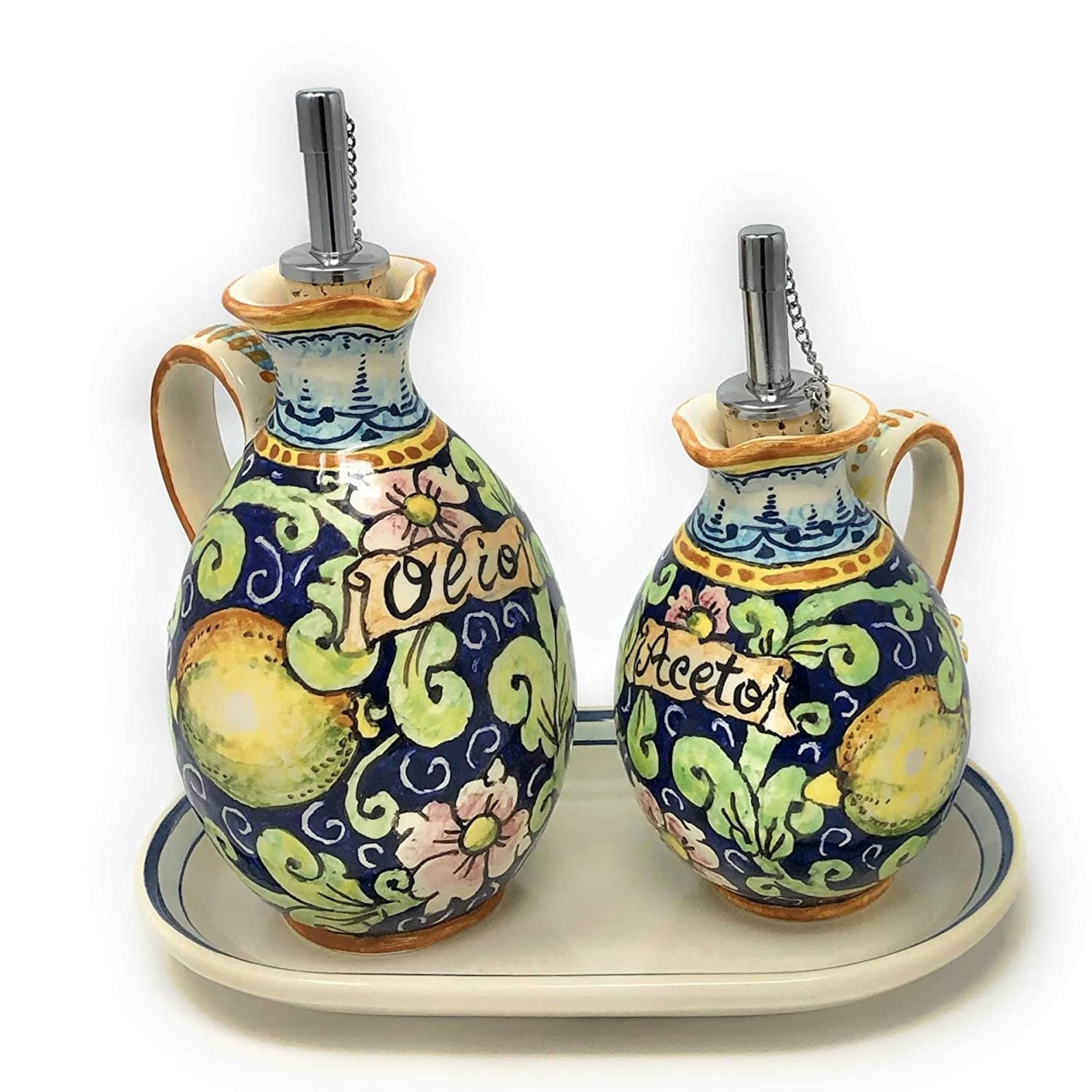Italian Ceramic Set Dispenser Cruet Ampoules Oil and Vinegar Art ...