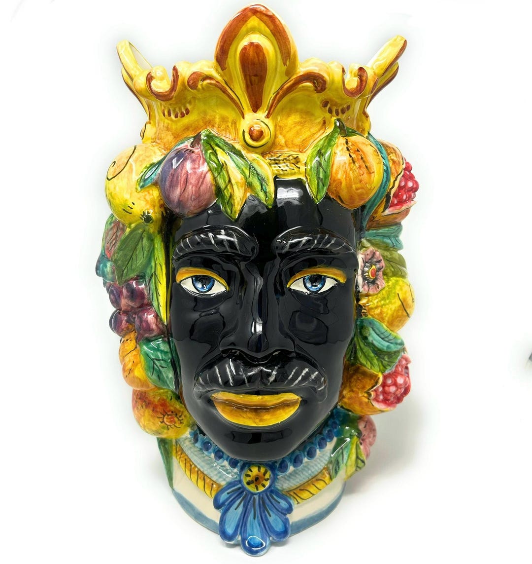 Italian Ceramic Art Head Face Male Black Vase Big Testa Di Moro ...