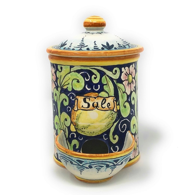 Italian Ceramic Jar Salt Holder Hand Painted Made in ITALY Tuscan Art ...